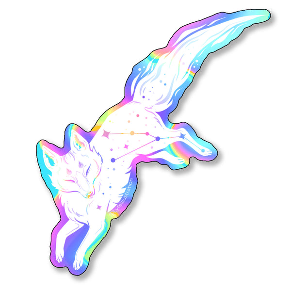 Holographic Galaxy Fox Sticker - Lyfe Illustration