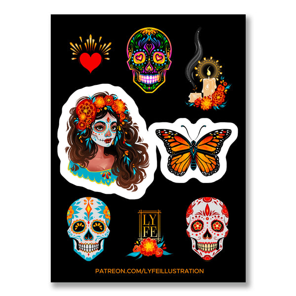 Sugar Skull Sticker Sheet - Lyfe Illustration